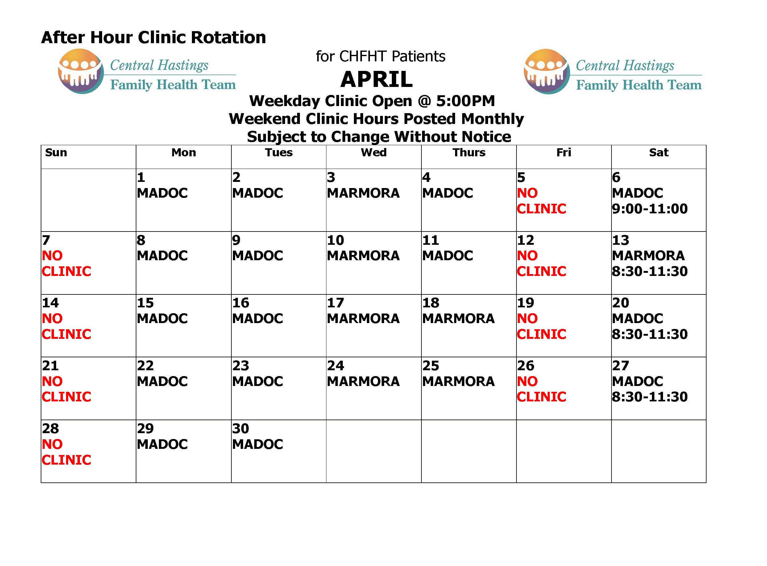 After Hours Clinic - Central Hastings Family Health Team